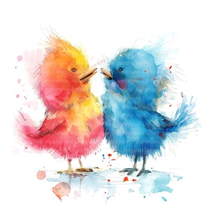 12 Whimsical Birds Clipart, Two Birds, Digital Clipart, Watercolor ...