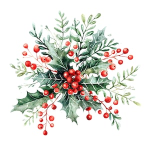 10 Holly Decor Clipart, Christmas Clipart, Digital Clipart, Watercolor ...