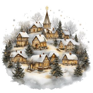 8 Christmas Village Clipart, Christmas Card, Printable Watercolor ...