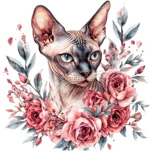 10 Floral Cats, Cats Clipart, Cat in Roses, Printable Watercolor ...