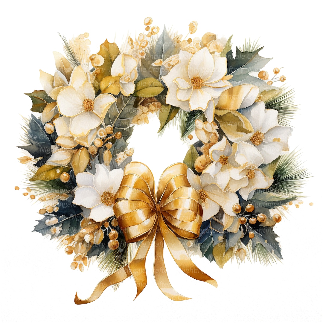 8 Golden Christmas Wreath Clipart, Digital Clipart, Watercolor Clipart ...