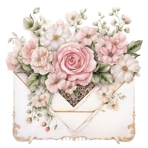10 Vintage Floral Envelope Clipart, Shabby Chic, Printable Watercolor ...