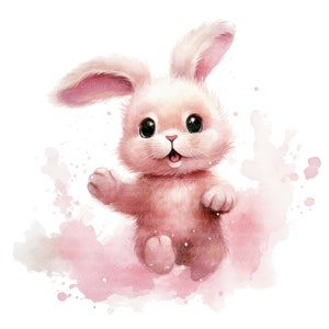 12 Pink Fluffy Bunny Clipart, Rabbit Clipart, Printable Watercolor ...