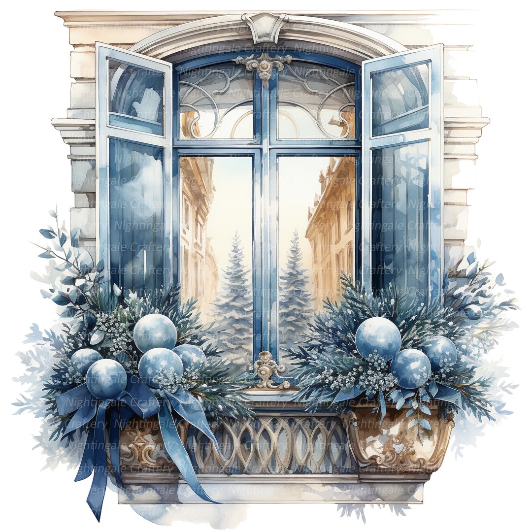 12 Snowy Christmas Window Clipart, Window Decoration, Printable ...
