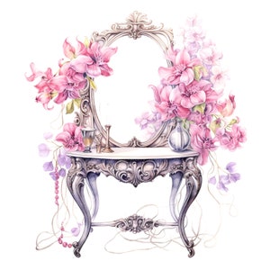 14 Floral Dressing Table Clipart, Cosmetic Table, Digital Clipart ...