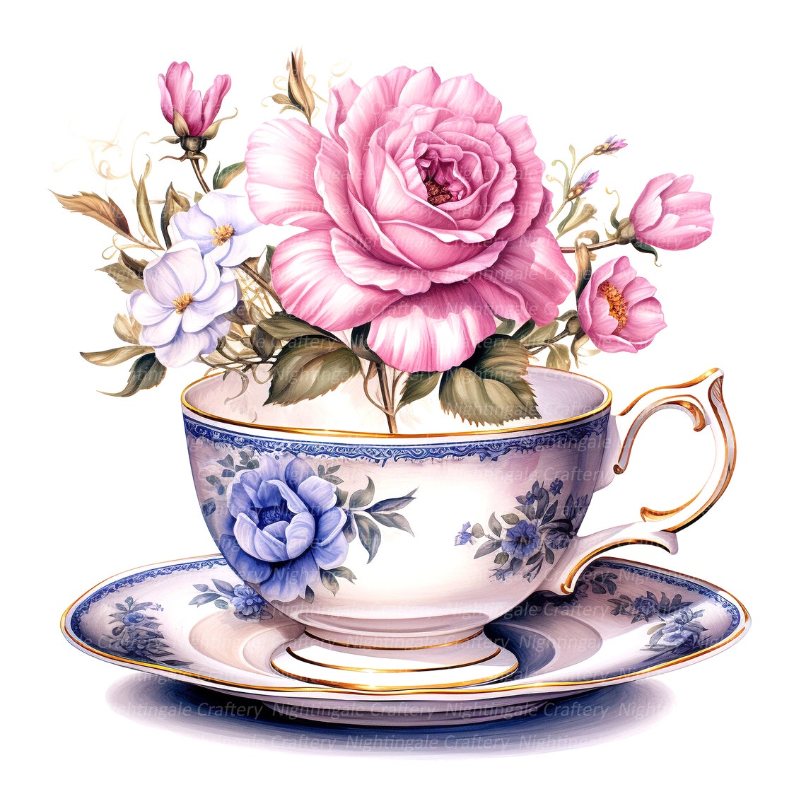 14 Floral Tea Cup Clipart, Floral Tea Set, Printable Watercolor Clipart ...