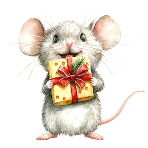 8 Mouse and Present Clipart, Birthday Card, Printable Watercolor ...