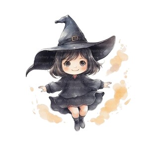 10 Little Witch Cartoon Clipart, Printable Watercolor Clipart, High ...