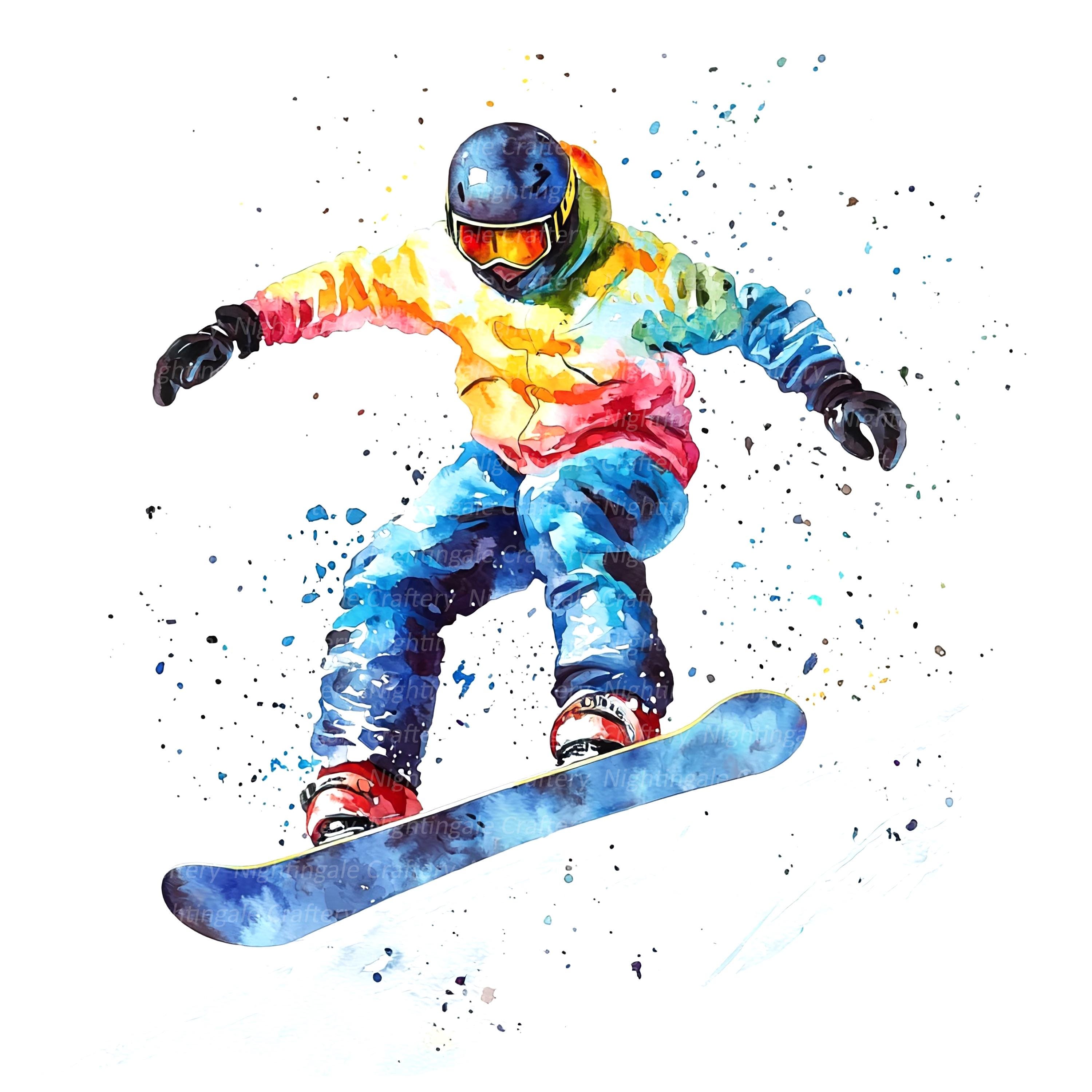 12 Snowboarding Clipart, Snowboard Clipart, Printable Watercolor ...