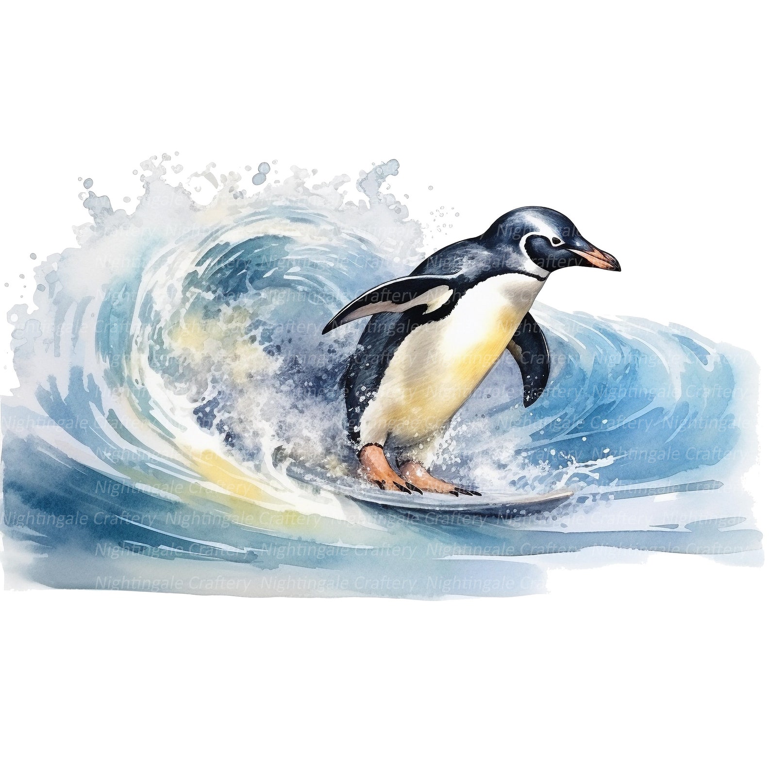 10 Surfing Penguin Clipart, Attractive Penguin, Printable Watercolor ...