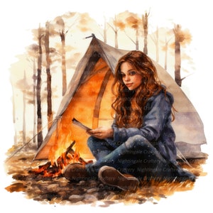 14 Woman Camping Clipart, Camping With Tents, Printable Watercolor ...