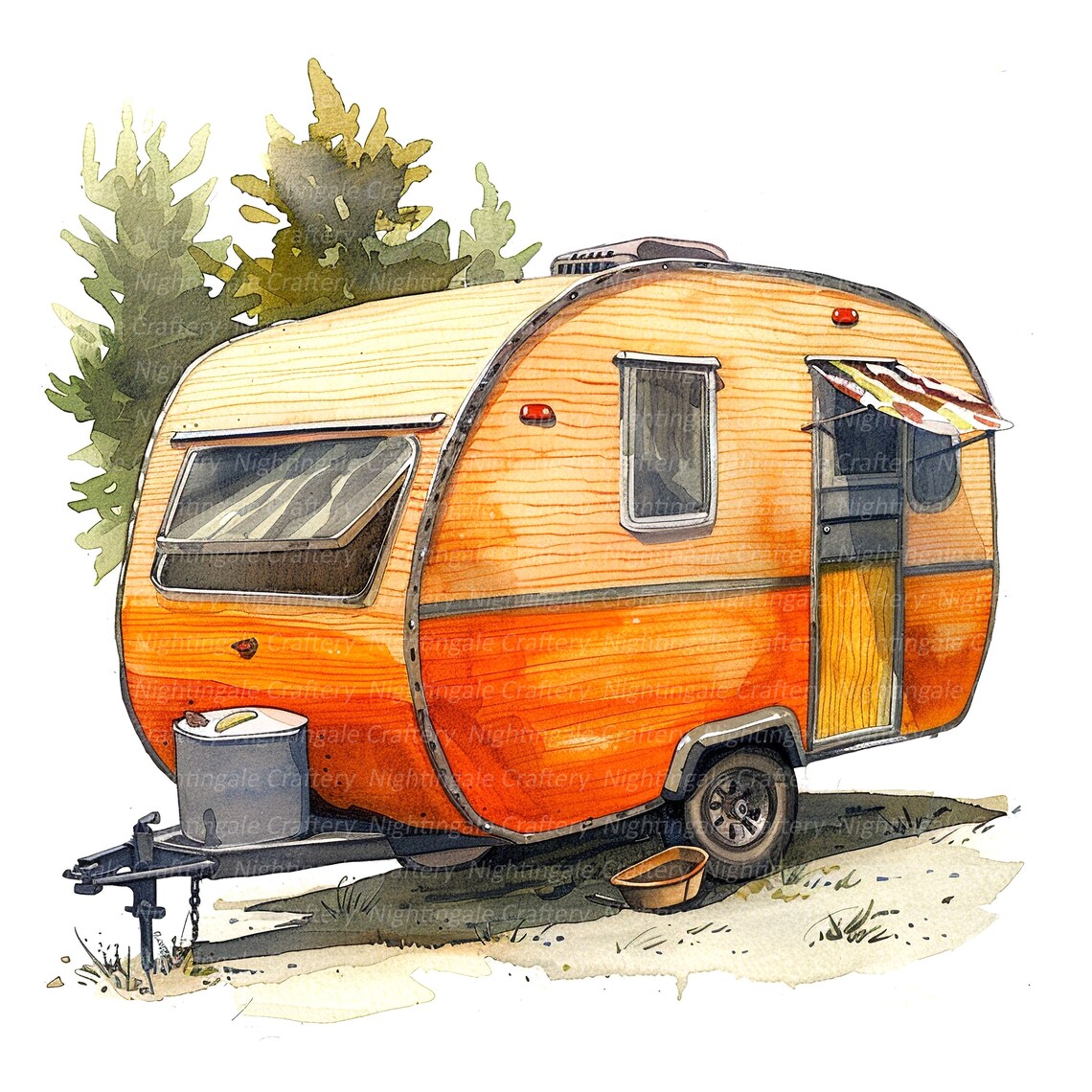 9 Cartoon Trailer Clipart, Camping Trailer, Printable Watercolor ...