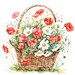 8 Floral Basket Clipart, Red Flowers, Printable Watercolor Clipart ...