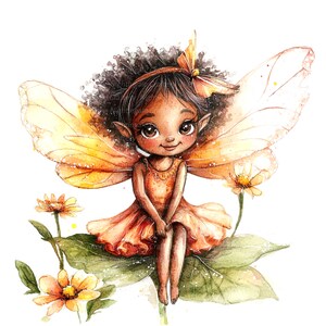 10 Black Girl Fairy Clipart, Afro American Fairy, Printable Watercolor ...