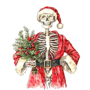 8 Christmas Santa Clipart, Funny Skeleton, Printable Watercolor Clipart ...