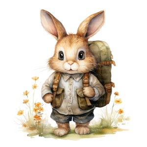 10 Bunny With Backpack Clipart, Travel Bunny, Printable Watercolor ...