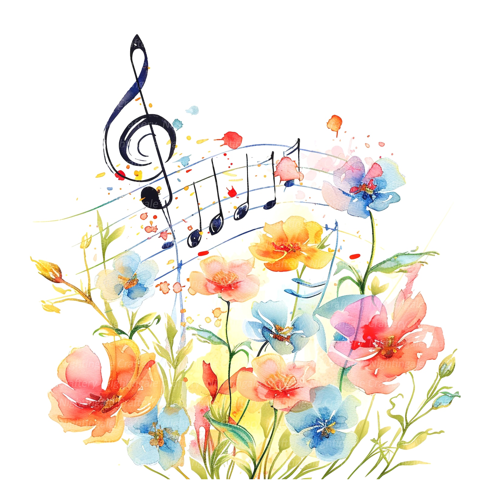 12 Floral Music Notes Clipart, Music Clipart, Printable Watercolor ...
