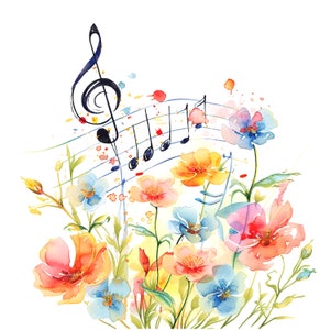 12 Floral Music Notes Clipart, Music Clipart, Printable Watercolor ...