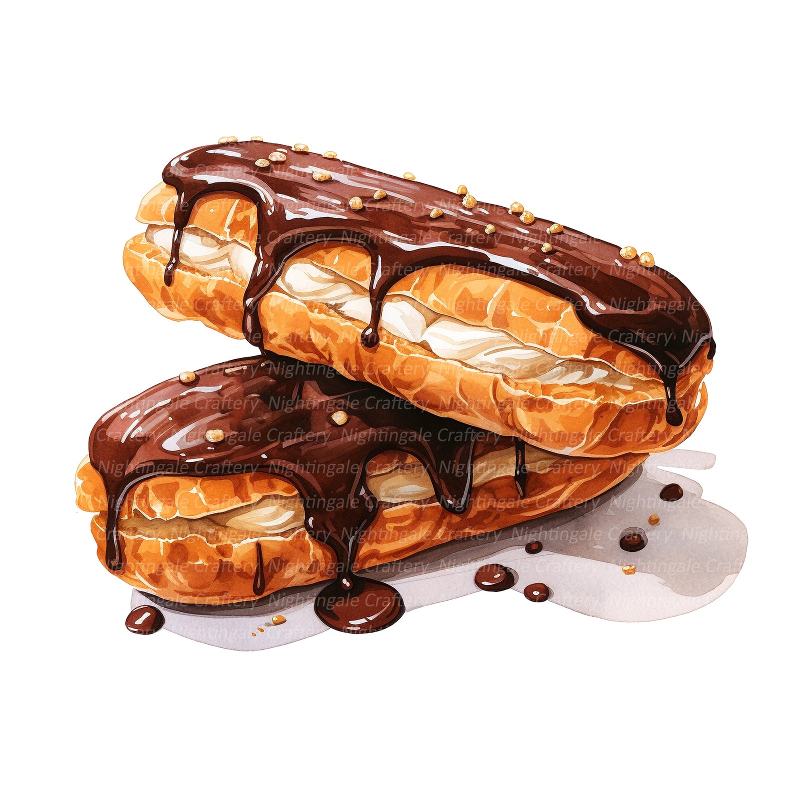 10 Tasty Eclair Clipart, Dessert Clipart, Printable Watercolor Clipart ...