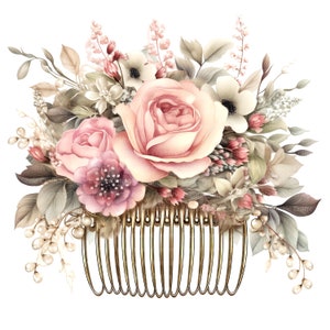 10 Floral Comb Clipart, Vintage Comb, Printable Watercolor Clipart ...