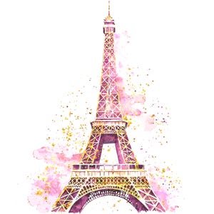 10 Pink Eiffel Tower Clipart, Paris Clipart, Printable Watercolor ...