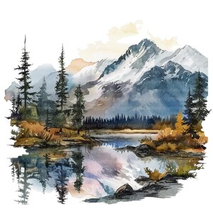 10 Alaska Valley Landscape Clipart, Printable Watercolor Clipart, High ...
