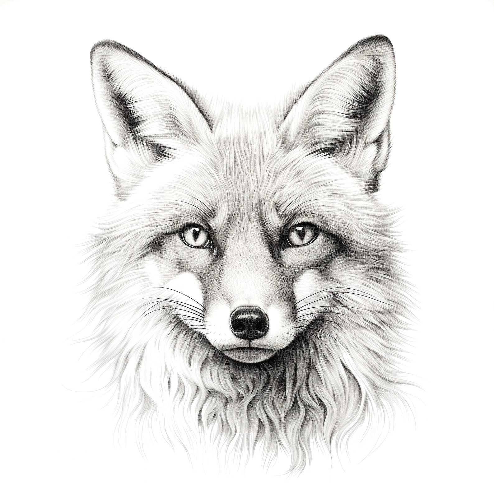 Fox Black White Clipart, Line Art Clipart, Printable Watercolor Clipart ...