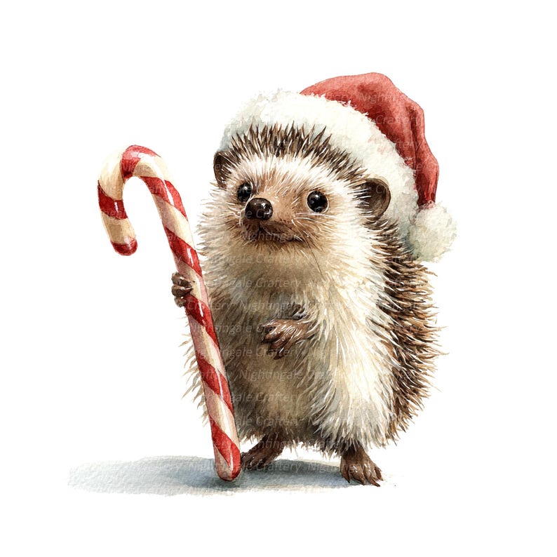 10 Santa Hedgehog Clipart, Christmas Card, Printable Watercolor Clipart ...