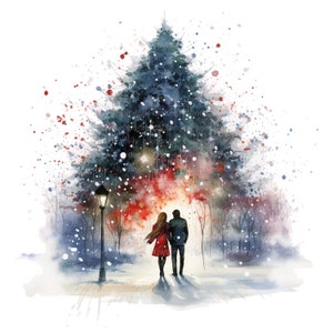 10 Christmas Couple Clipart, Christmas Card, Printable Watercolor ...