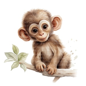 8 Monkey Baby Clipart, Monkey for Nursery, Printable Watercolor Clipart ...