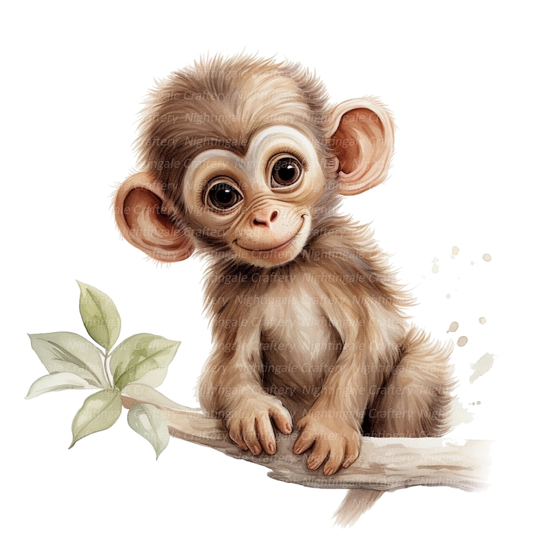 8 Monkey Baby Clipart, Monkey for Nursery, Printable Watercolor Clipart ...