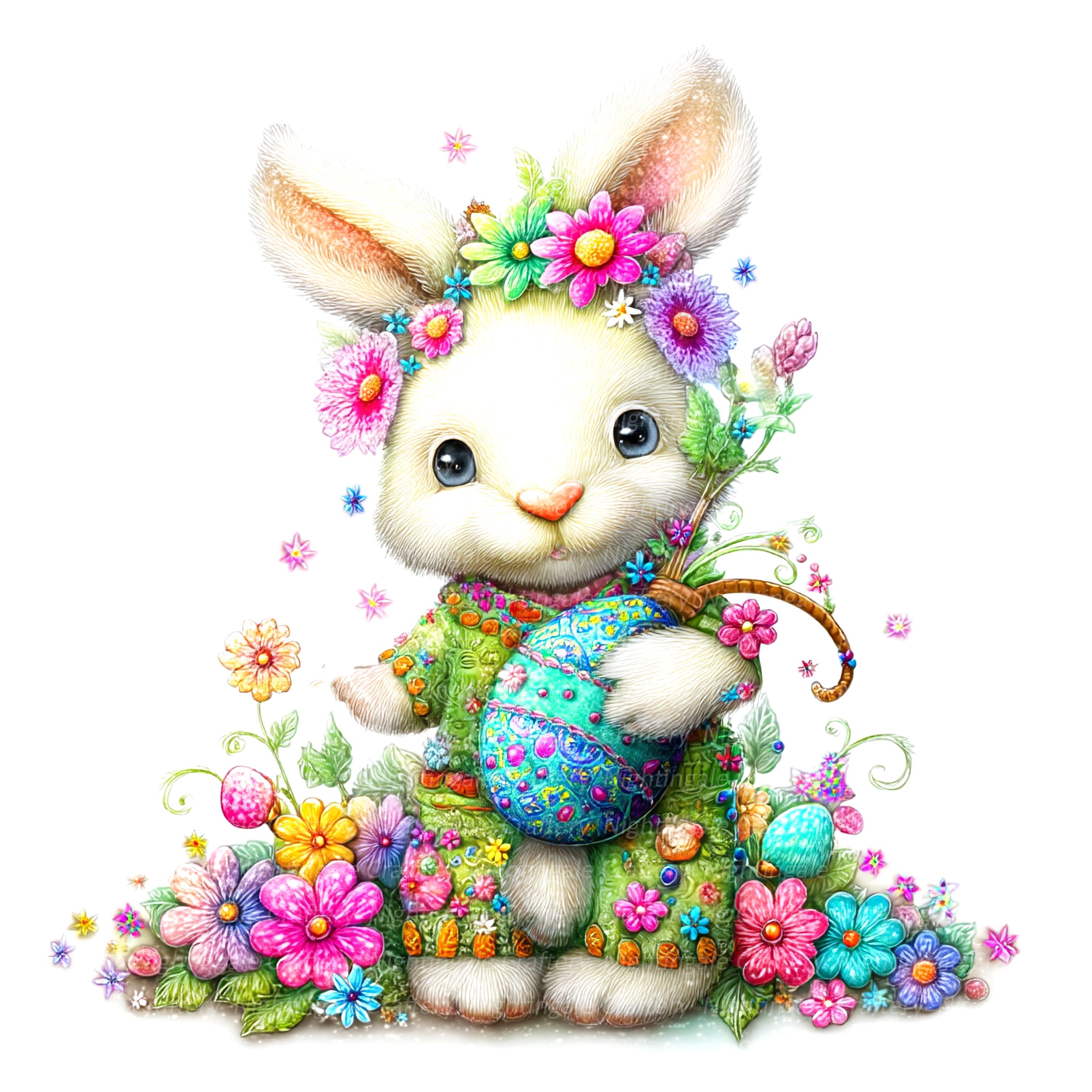 10 Floral Bunny Clipart, Easter Clipart, Printable Illustration Clipart ...