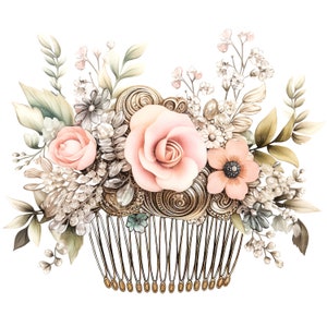 10 Floral Comb Clipart, Vintage Comb, Printable Watercolor Clipart ...