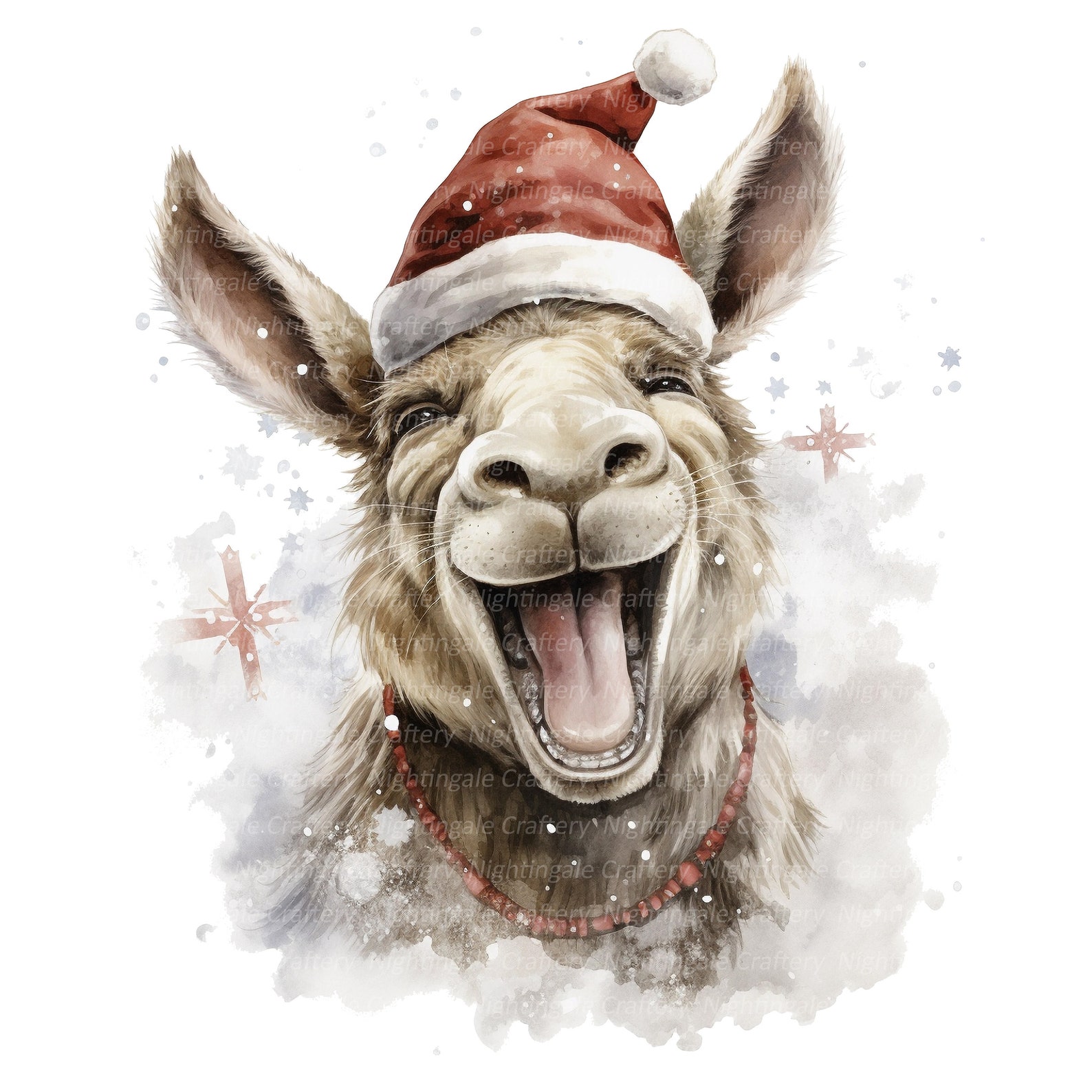 12 Donkey With Santa Hat Clipart, Funny Donkey, Printable Watercolor ...
