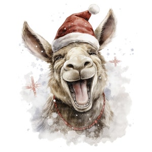 12 Donkey With Santa Hat Clipart, Funny Donkey, Printable Watercolor ...
