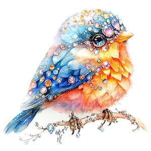 10 Jeweled Birds Clipart, Printable Bird, Printable Watercolor Clipart ...