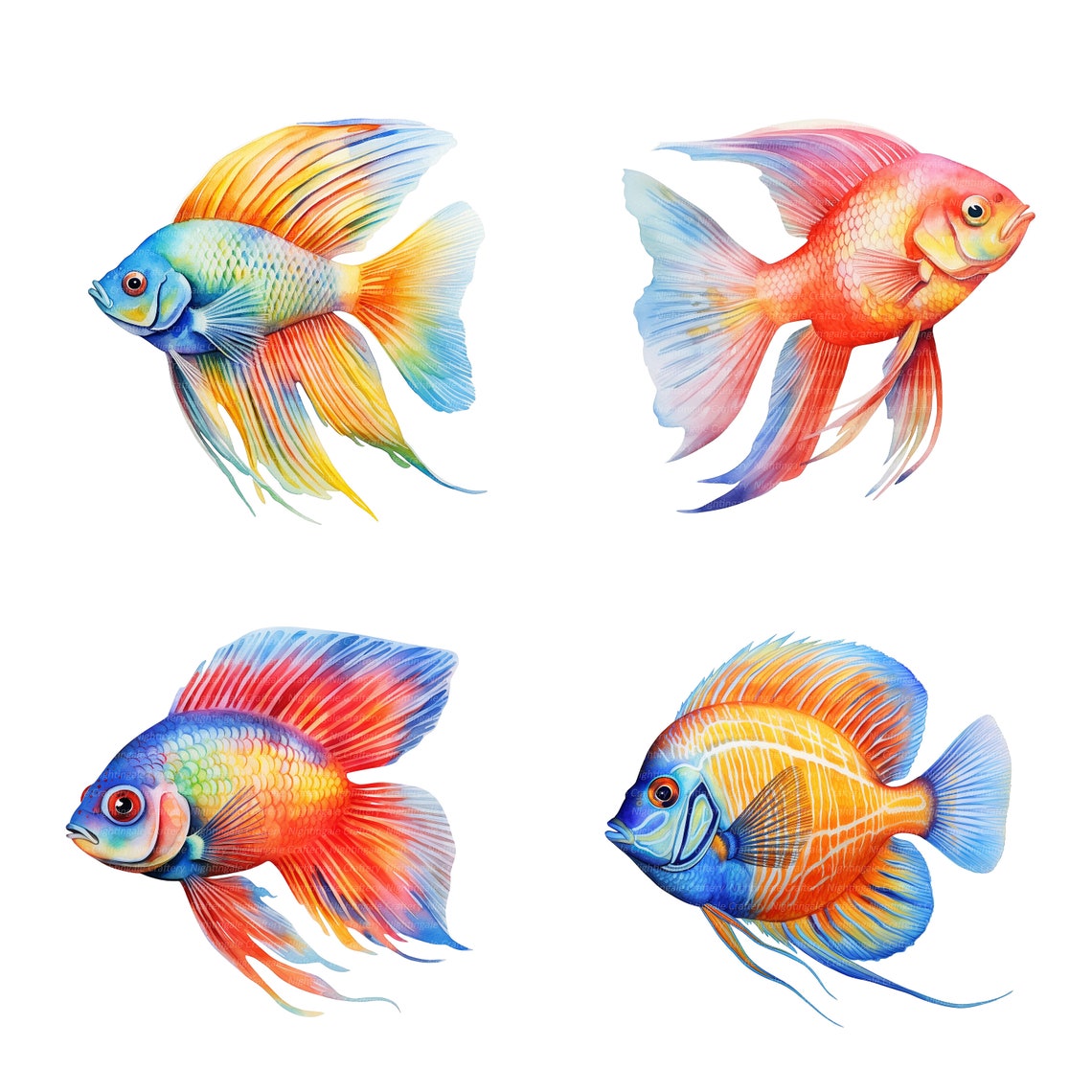 20 Tropical Fish Clipart, Aquarium Fish Clipart, Printable Watercolor ...