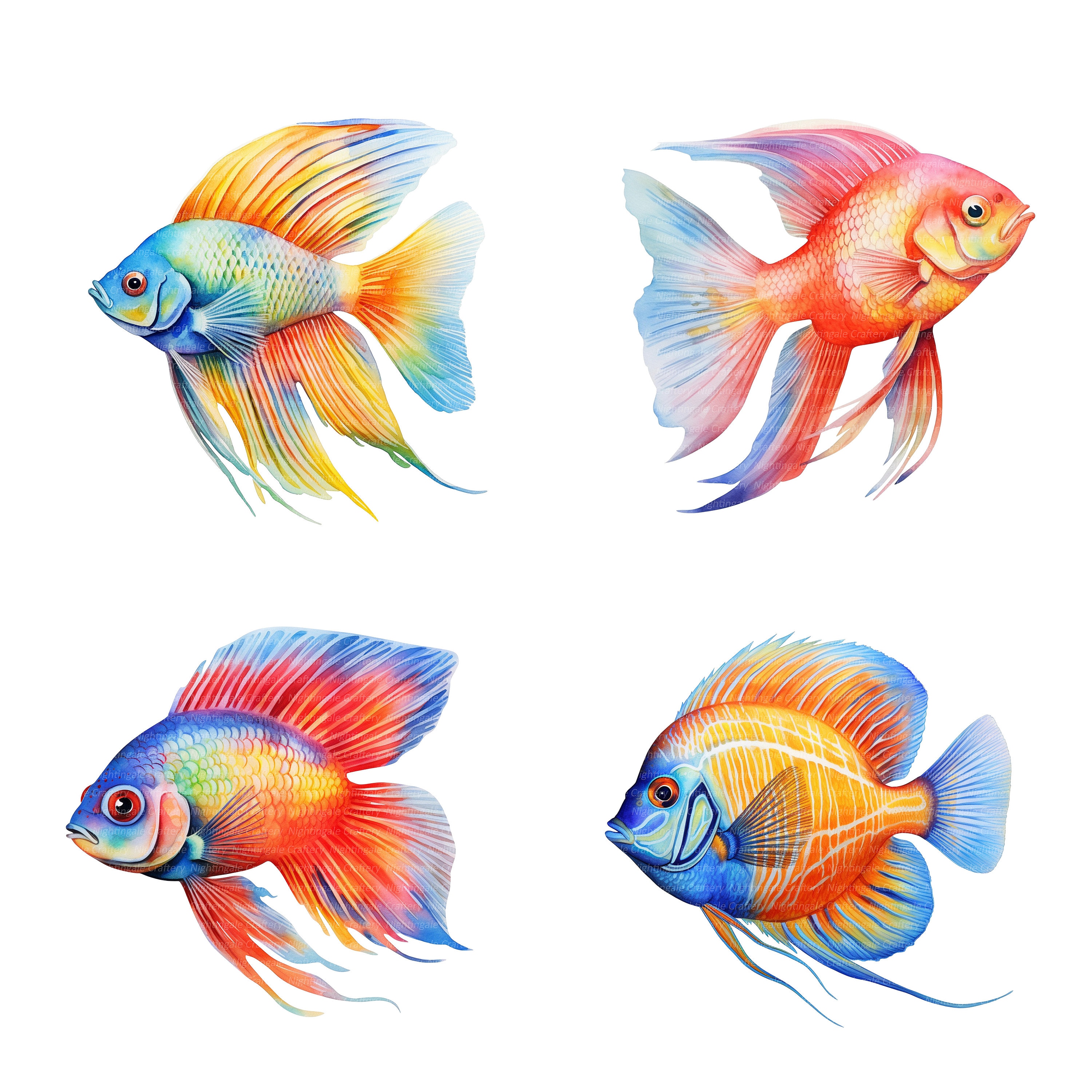 20 Tropical Fish Clipart, Aquarium Fish Clipart, Printable Watercolor ...