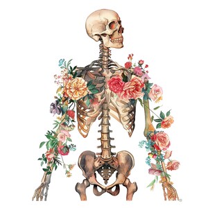 12 Floral Human Skeleton Clipart, Floral Skeleton, Printable Watercolor ...