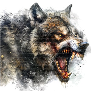 8 Werewolf Jaw Clipart, Horror Clipart, Printable Watercolor Clipart ...