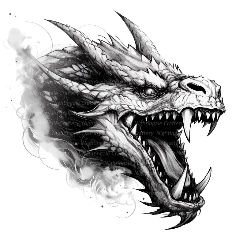 12 Dragon Profile Tattoo Clipart Dragon Head Printable - Etsy