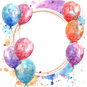 11 Birthday Frame Clipart, Balloons Clipart, Birthday Card, Printable ...