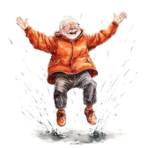 9 Elderly Man in Autumn Clipart, Happy Old Man, Printable Watercolor ...