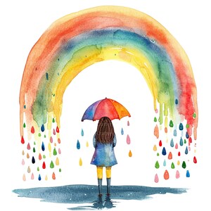 11 Girl and Rainbow Clipart, Nursery Rainbow, Printable Watercolor ...