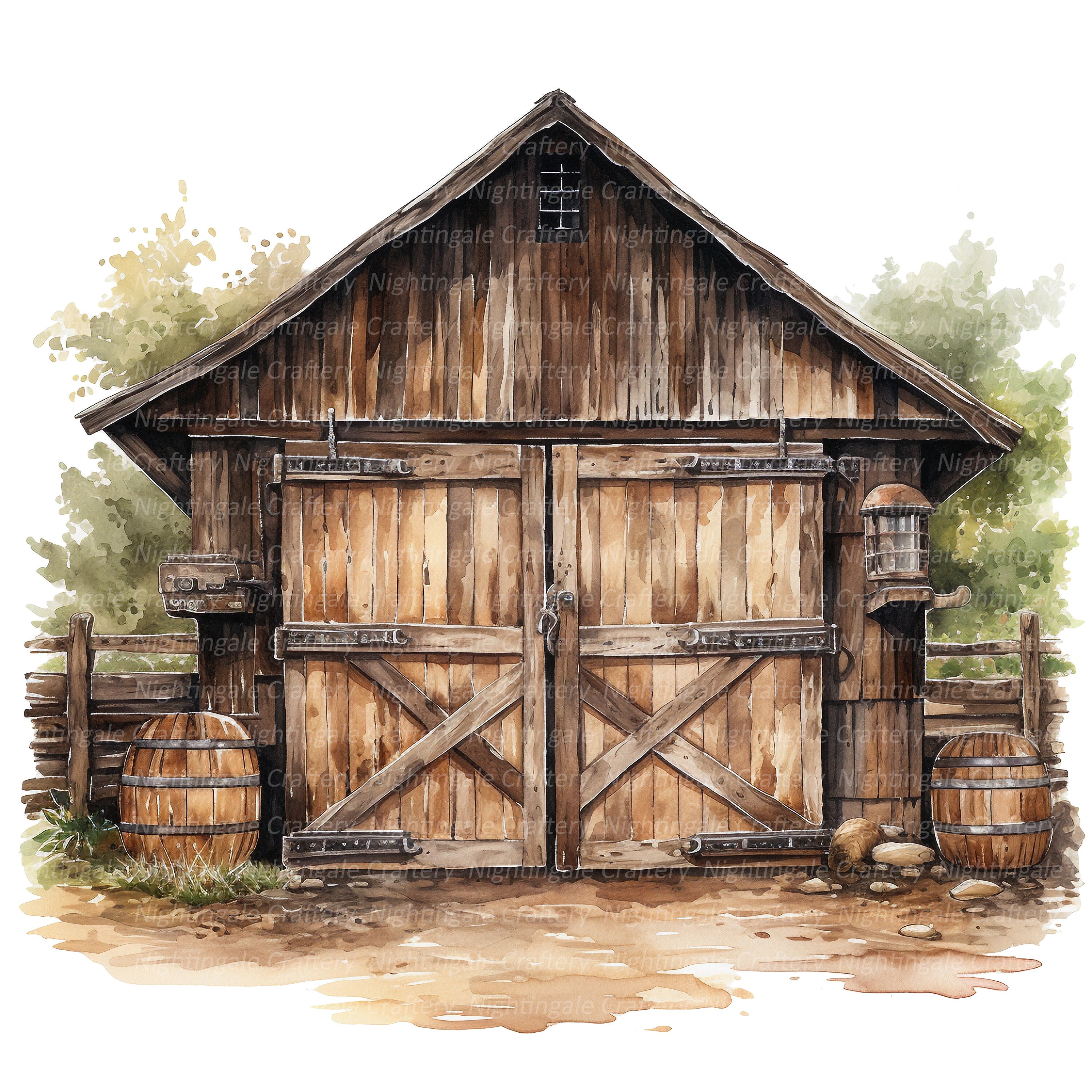 10 Barn Doors Clipart, Farmyard Barn Clipart, Printable Watercolor ...