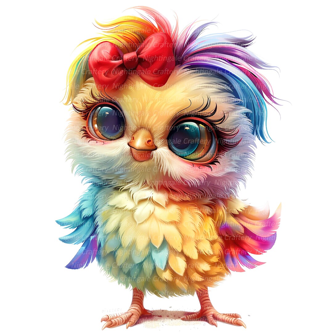 11 Chicken With Bow Clipart, Hyperrealistic, Printable Watercolor ...