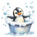 9 Penguin in Bathtub Clipart, Penguin Washing, Printable Watercolor ...