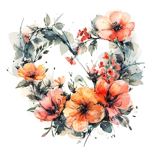 9 Floral Heart Wreath Clipart, Valentine's Day Heart, Digital Clipart ...