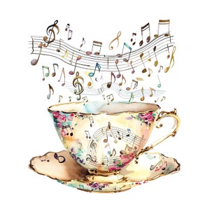 12 Music Notes Tea Cup Clipart, Printable Watercolor Clipart, High ...