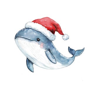 8 Cartoon Whale Clipart, Christmas Whale Illustration, Printable ...